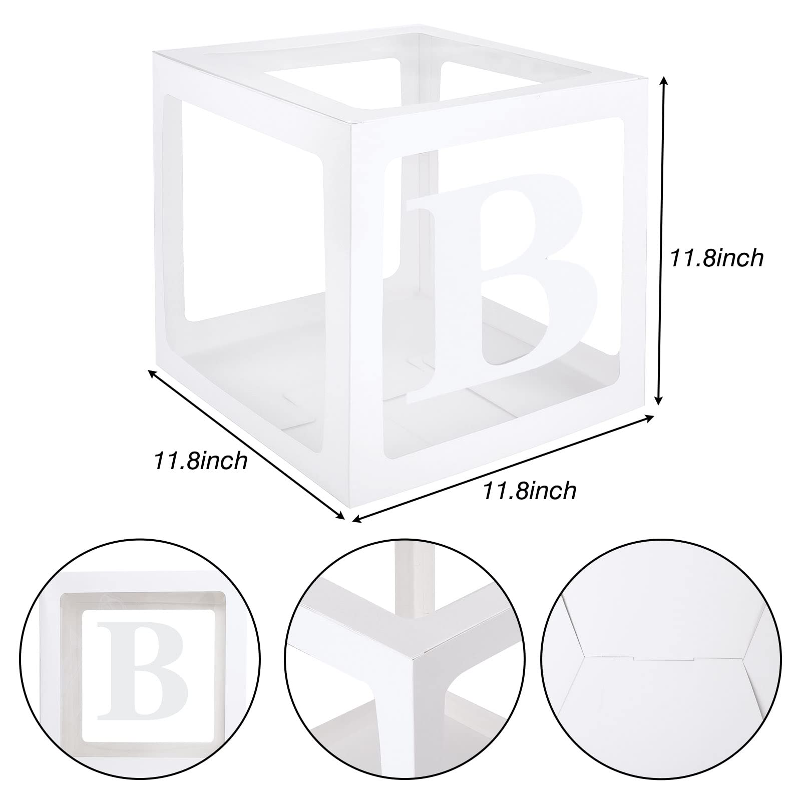 RUBFAC Baby Boxes with 8 Letters and 36 Balloons, 4pcs Clear Balloon Boxes for Baby Shower Décor BABY Blocks Design for Boys Birthday Party Decorations