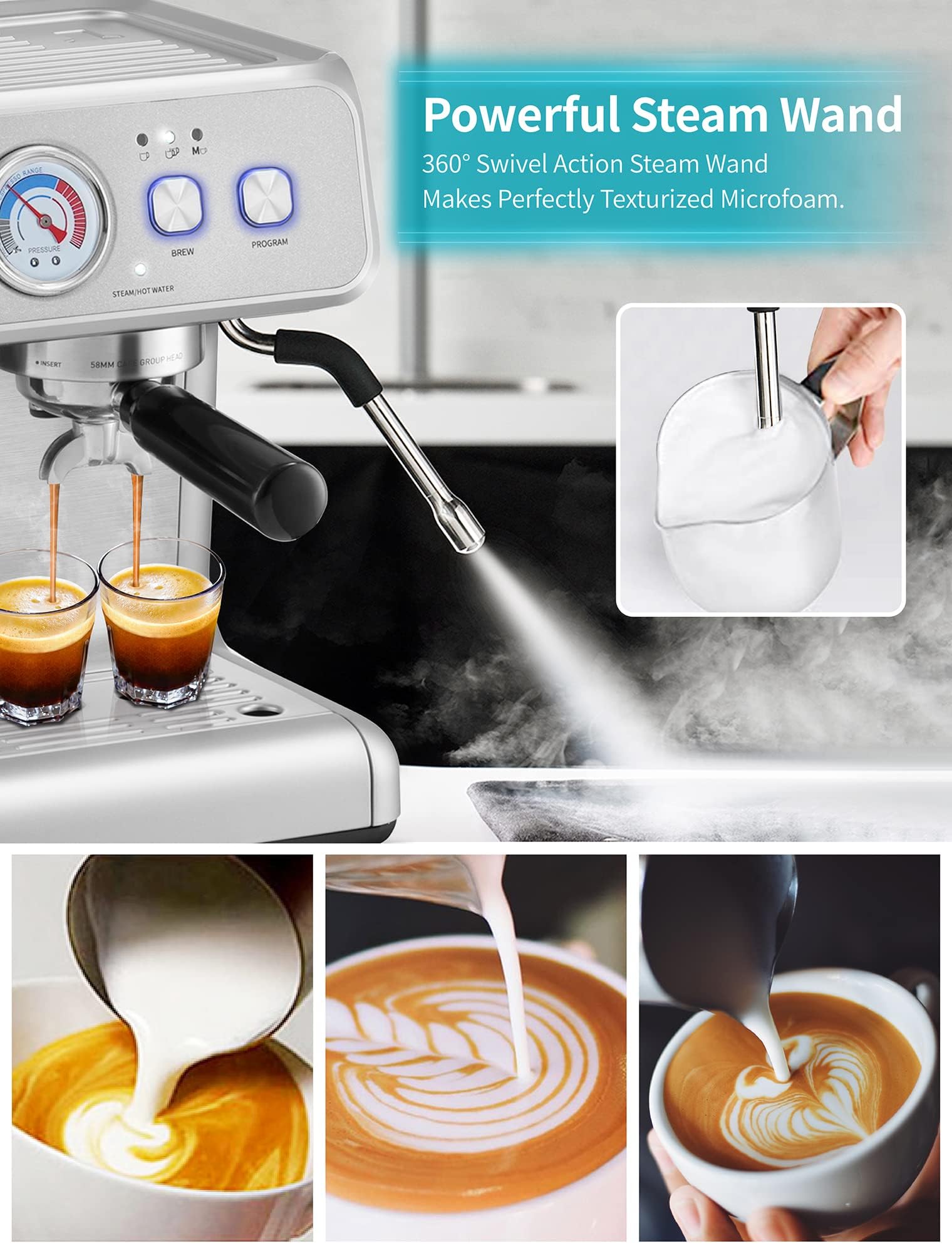 Gevi 20Bar Semi Automatic Espresso Machine With Grinder & Steam Wand β All in One Espresso Maker & Latte Machine for Home Dual Heating System