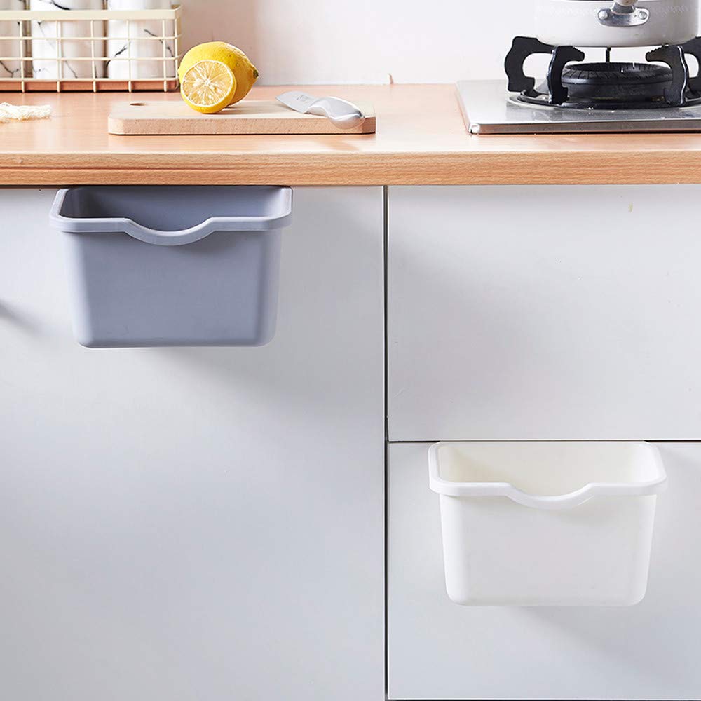XBKPLO Small Hanging Kitchen Trash Can, Mini Hanging Garbage Bin, Sweden Hanging Waste Bin for Cabinet/Drawer/Car/Bedroom/Bathroom, Plastic Wastebasket, 0.9 Gallon