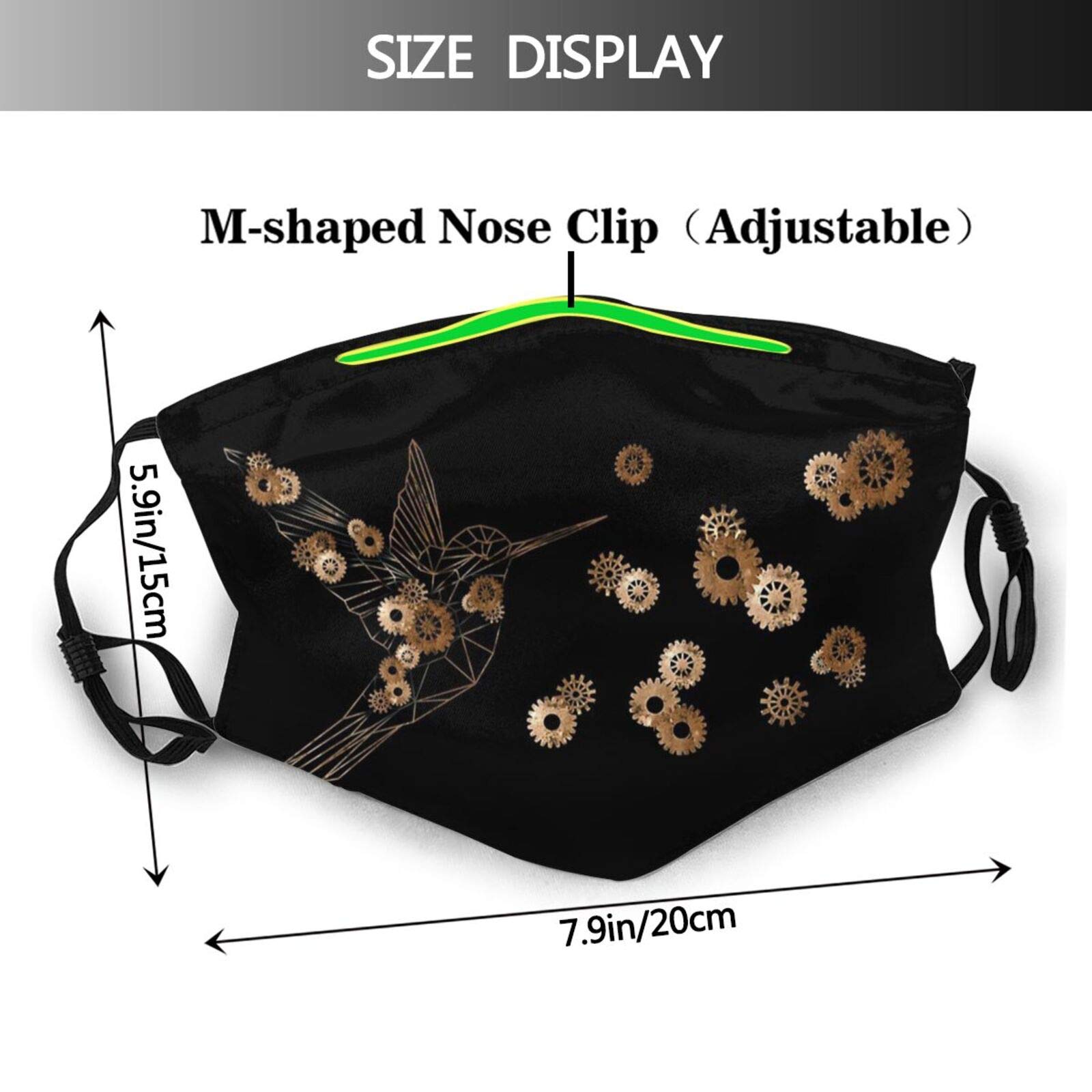 Golden Steampunk bird Face Mask,Comfortable Balaclavas Reusable Bandana Adjustable Scarf For Adult (With 2 Filters)