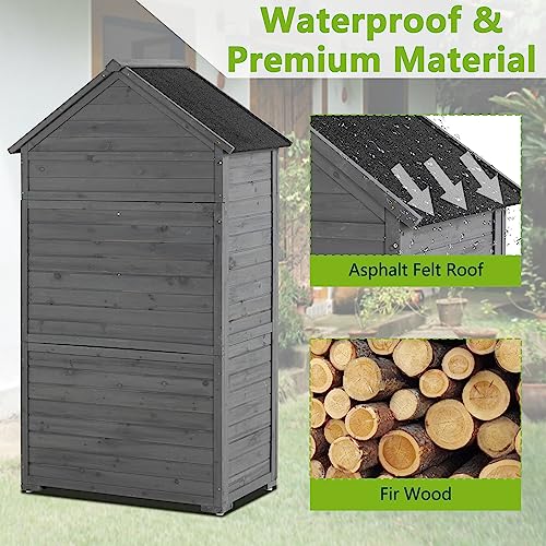 Tmsan Outdoor Storage Cabinet, Garden Vertical Tool Shed, Waterproof Outdoor Storage Box for Patio, Backyard, Pool, Grey