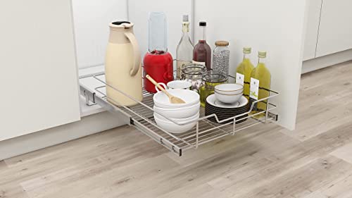 Pull Out Cabinet Organizer - Slide Out Under Cabinet Basket for Kitchen, Bathroom, Pantry Heavy Duty Slide Out Shelves, Requires At Least 18β Cabinet Opening (17.6W x 22D x 5.5H inch, Chrome)