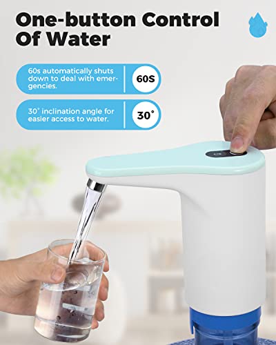 Water Dispenser for 5 Gallon Bottle, Portable Electric Water Pump for 2-5 Gal Drinking Water Jug, with Rechargeable 1200mAh Battery for Camping, Kitchen, Home, Office, RV Travel