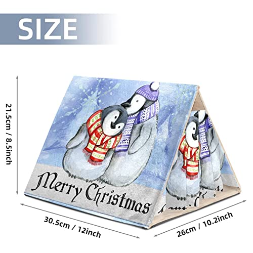 RATGDN Small Pet Hideout Merry Christmas Penguin Watercolor Hamster House Guinea Pig Playhouse for Dwarf Rabbits Hedgehogs Chinchillas