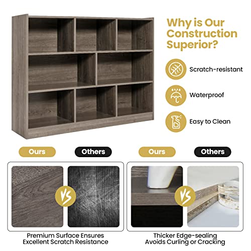 STAKOL 8 Cubes Bookcase, Open Display Cabinet Shelf, 3-Tier Bookshelves Storage Organizer, Wooden Corner Bookshelf for Living Room, Playroom, Bedroom (Oak Grey)