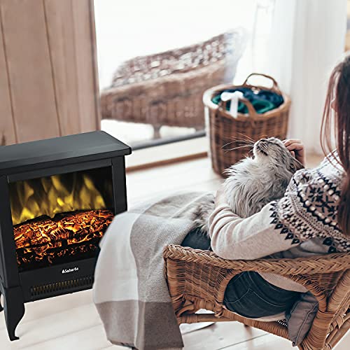 TURBRO Suburbs TS17 Compact Electric Fireplace Stove, 18β Freestanding Stove Heater with Realistic Flame - CSA Certified - Overheating Safety Protection - for Small Spaces - 1400W