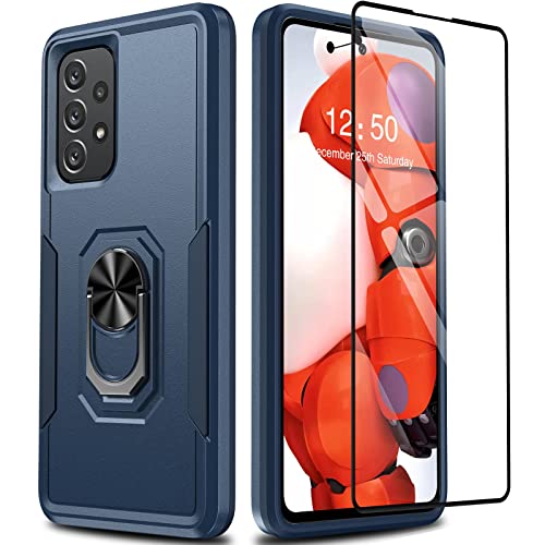 Oterkin for Samsung Galaxy A53 Case,A53 5G Case Military Grade Shockproof Protective Case with [360° Rotatable Ring Kickstand] [Tempered Glass Screen Protector] Heavy Duty Case for Samsung A53-Blue
