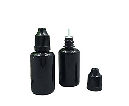 UPSTORE 30ml/1oz Black Plastic Refillable Empty Dropping Refueling Bottles Eye Liquid Squeezable Dropper Vials Sample Packing Storage Holder Container with Safety Screw Cap And Removable Plug (50PCS)