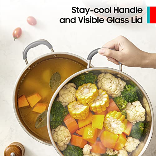 SUNHOUSE Steamer Pot for Cooking 8-inch Steam Pots with Lid, 3 Quarts Multipurpose Stock Pot Stainless Steel Steaming Pot Cookware with Handle for Vegetable, Stews, Pasta, Dumpling, Sauce, Food