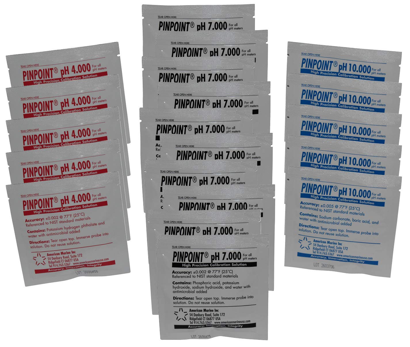Pinpoint® High-Precision pH Calibration Fluids Kit (pH Buffer Solution), 20 Piece Set - 4.000, 7.000, 10.000