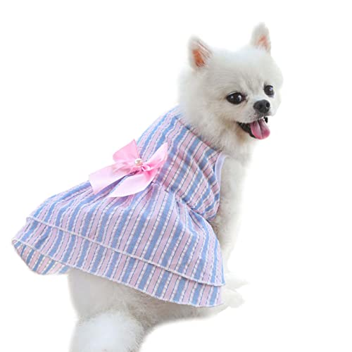 Puppy Girl Clothes Supplies Knot Dress Autumn Stripes Cat Wedding Dog Skirt Summer Pet Dress Spring Plaid Bow Pet Clothes