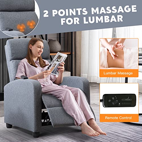Phoenix Home New Model Massage, Modern Single Sofa Padded Backrest and Thick Seat Cushion, PU Leather Recliner Chair for Living Room, Home Theater, Grey