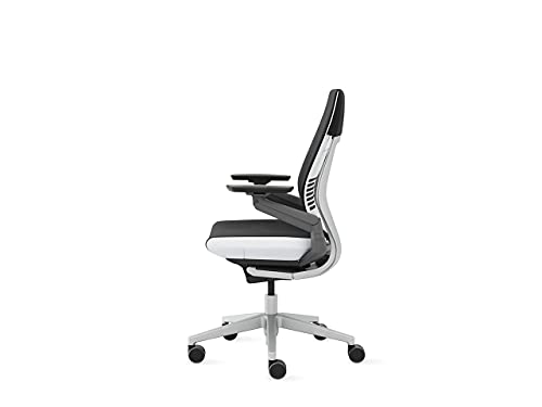 Steelcase Gesture Office Chair - Cogent: Connect Licorice Fabric, Wrapped Back, Light on Light Frame, Platinum Metallic Base