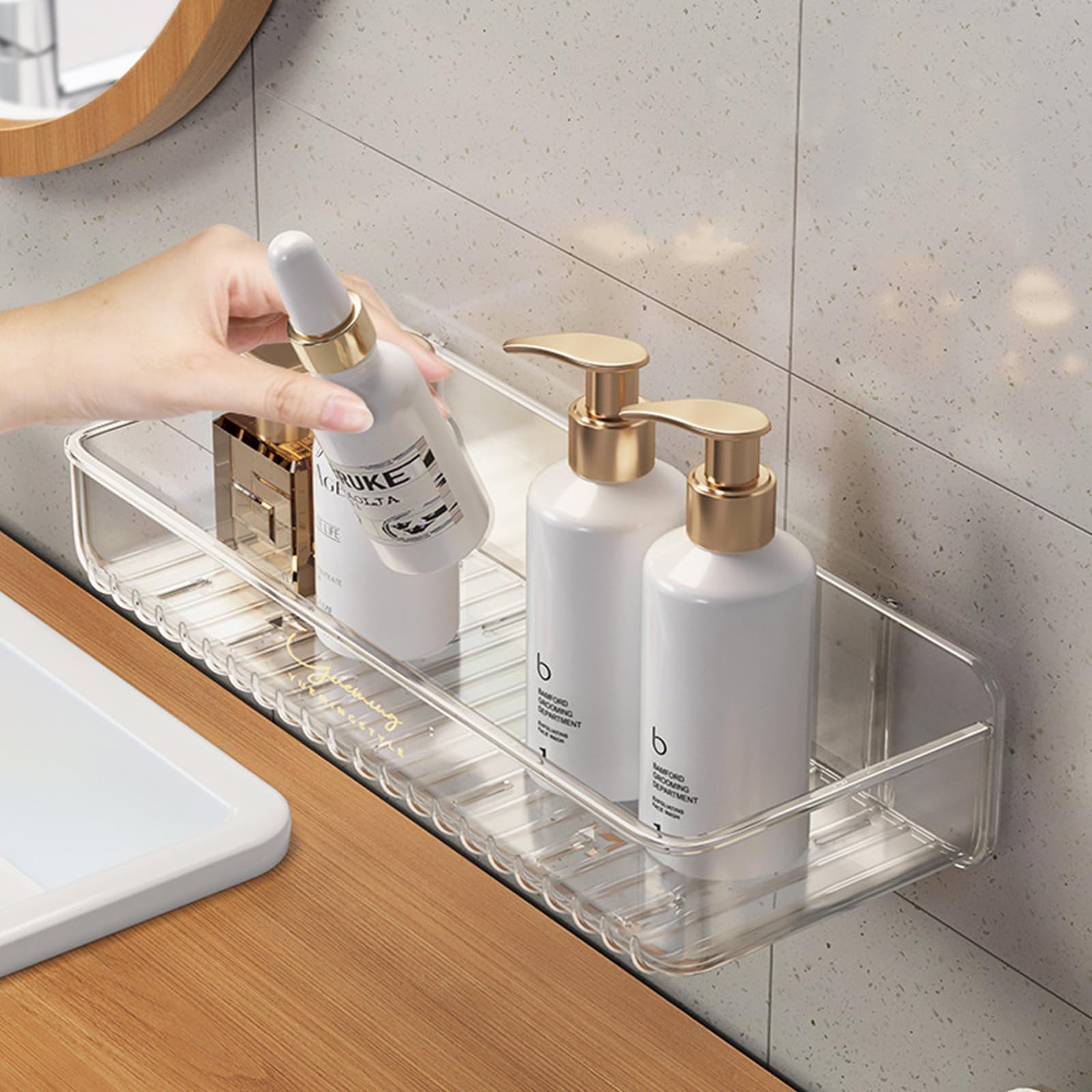 Resdenio Wall Mount Shower Caddy Hanging - No Drill Bathroom Shelves with Self Adhesive Tape, Shower Organizer and Storage Shelf for Bathroom, Kitchen, Utility Room (long basket)