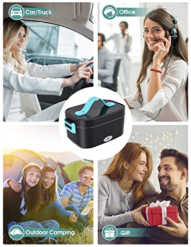 Xflyee 75W Electric Lunch Box Food Heater, 12V/110V Upgraded Leakproof Heating Lunch Box for Work/Car/Truck/Office with 1.5L Removable Stainless Steel Container, Fork & Spoon and Insulated Carry Bag