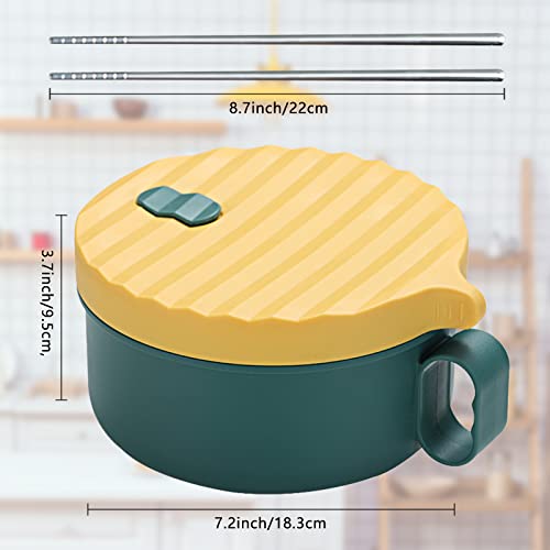 Microwave Ramen Cooker Ramen Bowl Set Microwave Ramen Bowl with Lid and Handle Ramen Noodle Bowl with Chopsticks Stainless Steel Liner Dishwasher Safe for College Dorm Office Home(Yellow&Green)