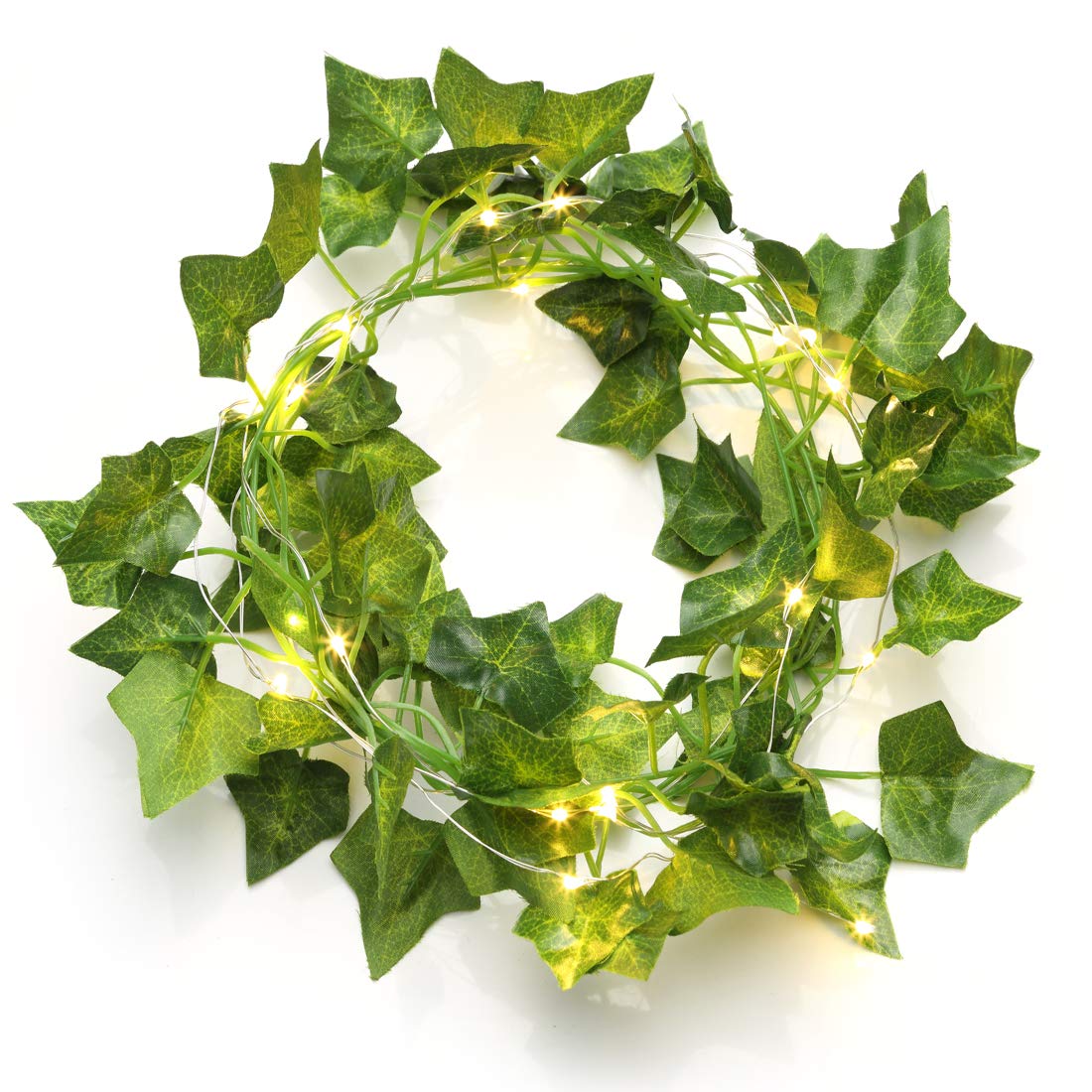 GPARK 84Ft 12Pack / Each 82 inch Artificial Ivy Garland Fake Vines Leaf Plants with 100 LED (32ft) String Lights and Remote Control Hanging for Window Backdrop Bedroom Party Room Garden Wall