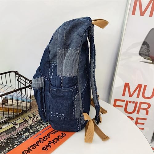 RRRWEI Vintage Denim Backpack Classic Retro Travel Daypack Bookbags Jeans Backpack College Backpack For Women Men (blue)