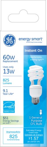 GE 74198 13-Watt Energy Smart CFL Light Bulb, 60-Watt Output,