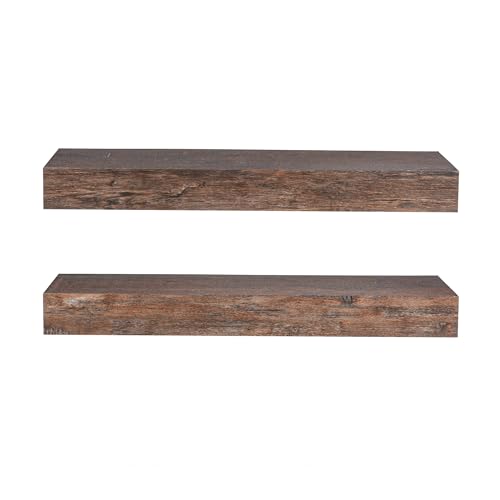 Scholartree Floating Shelves for Wall Mounted Set of 2, Wood Shelf for Living Room, Bedroom (15.7", Rustic Brown)