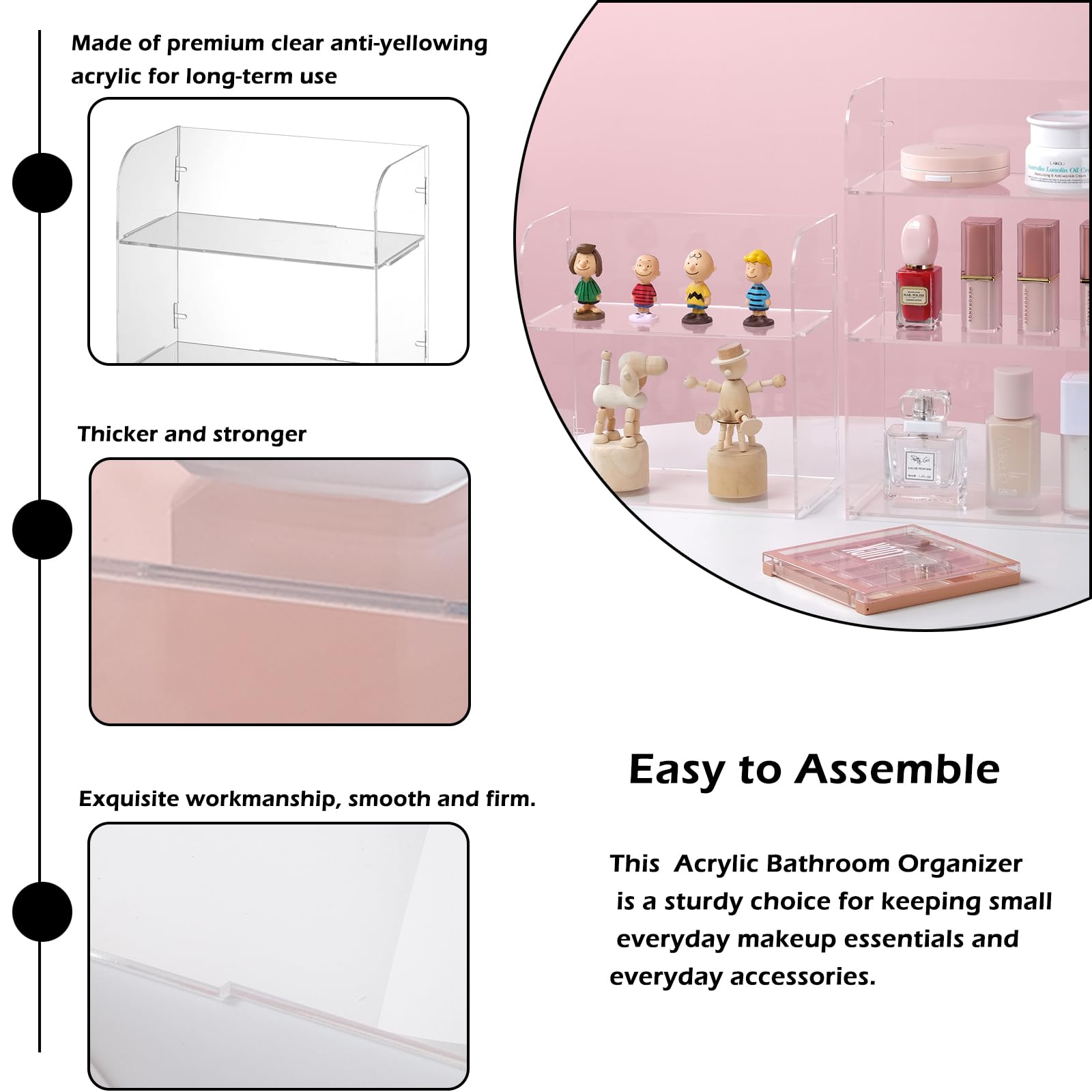 RAMFIYN Clear Acrylic Perfume Stand Organizer, 3 Tier Clear Bathroom Organizer, Corner Vanity Shelf, Skin Care Organizer, Small Acrylic Organizer Makeup Organizer Shelf