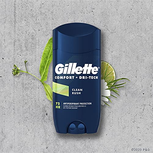 Gillette Antiperspirant Deodorant for Men, Invisible Solid, Clean Rush, 72 Hr. Sweat Protection, 3.4 oz