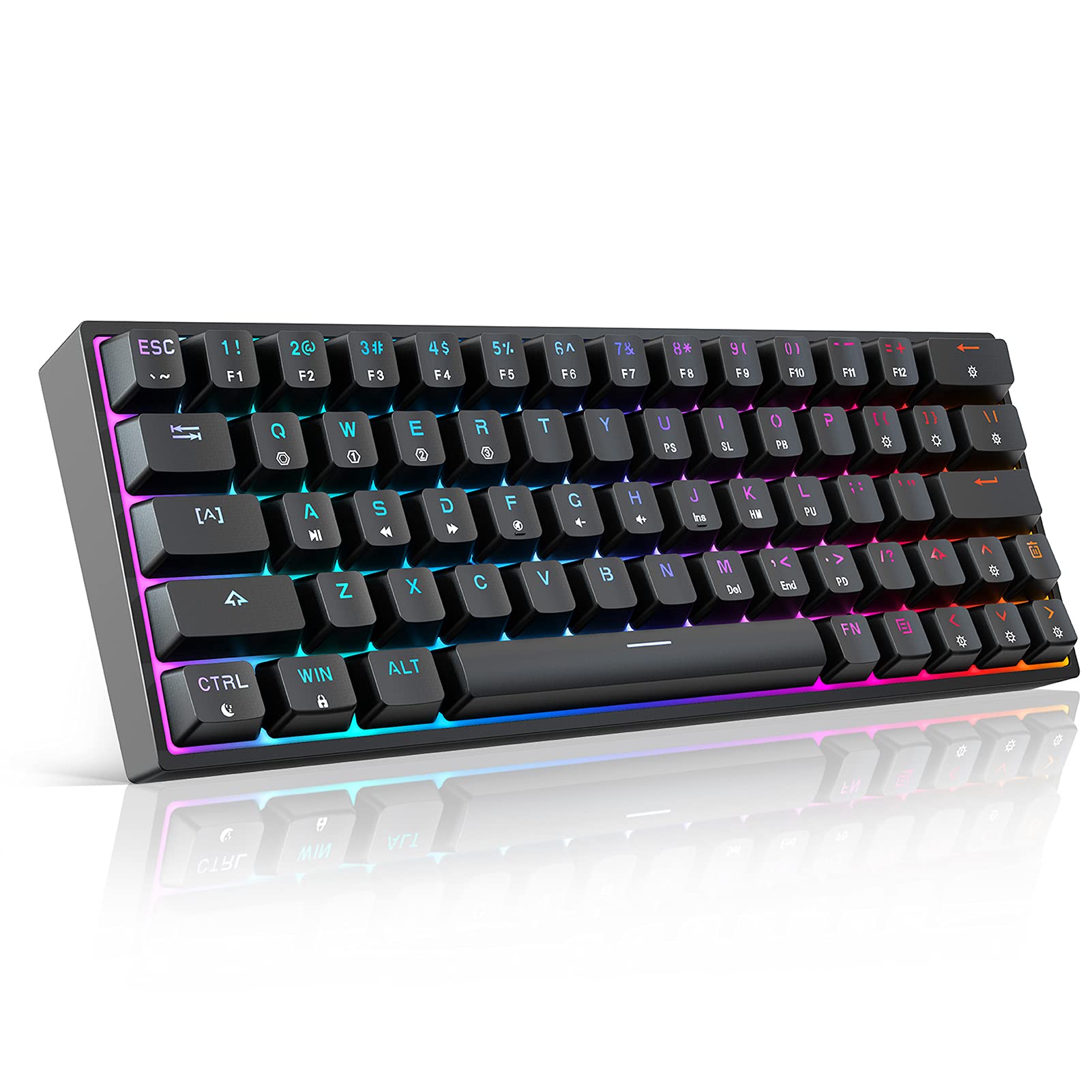 GIM KB-64 60% Mechanical Gaming Keyboard, 64 Keys RGB Backlit Hot Swappable Wired Keyboard with Full Keys Programmable (Gateron Optical Blue Switch)