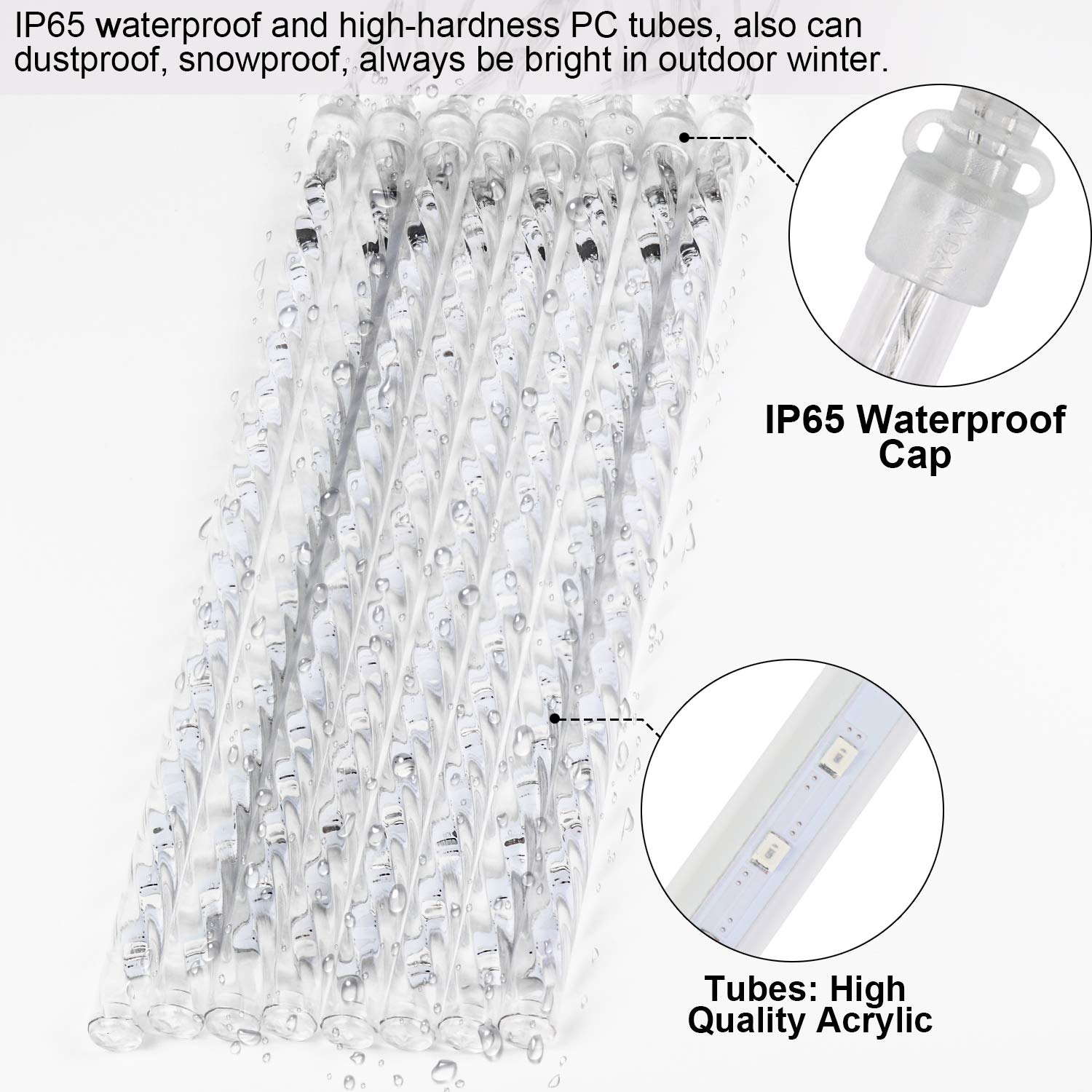 GPODER 50CM Shower Rain Lights, 576 LEDs Falling Rain Lights, 12 Waterproof Spiral Tubes Meteor Lights for Christmas Outdoor Garden House Window Xmas Tree Decoration(Blue)