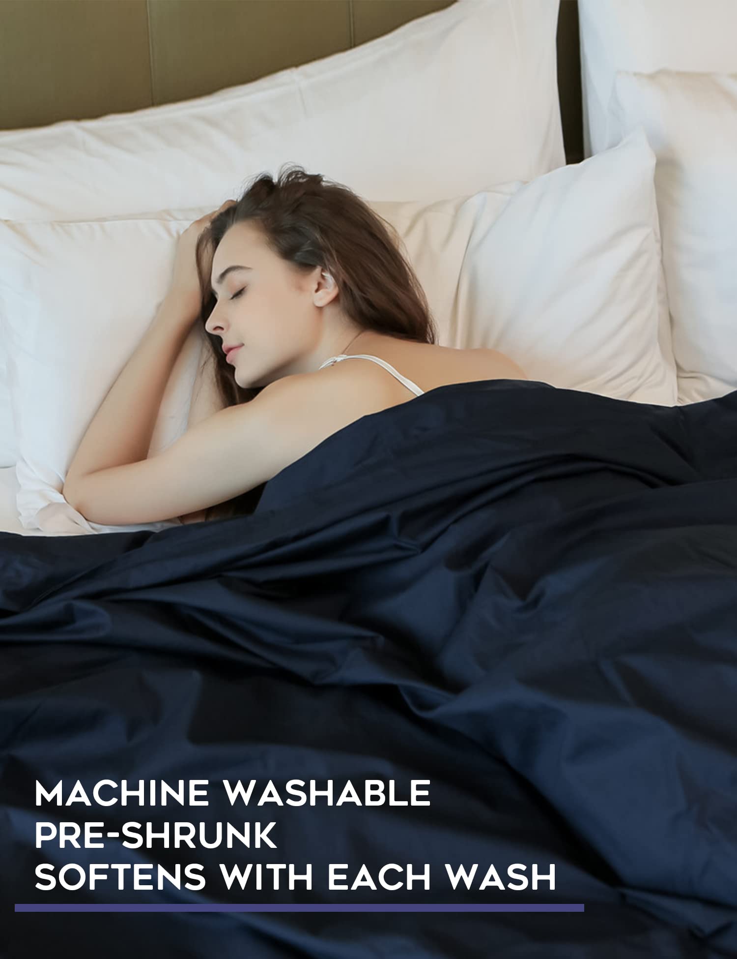 YnM Exclusive Cotton Duvet Cover for Weighted Blankets with 16 Strings (Navy, 60"x80")