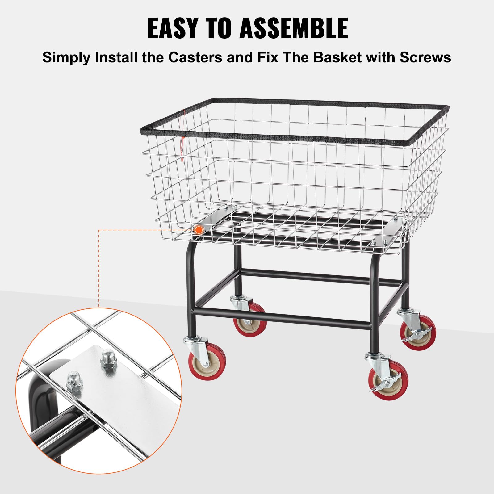 VEVOR Wire Laundry Cart, 2.8Bushel Wire Laundry Basket with Wheels, 26.7''x21.7''x26.4'' Commercial Wire Laundry Basket Cart, Steel Frame with Chrome Finish, 4" Casters, Wire Basket Cart For Laundry