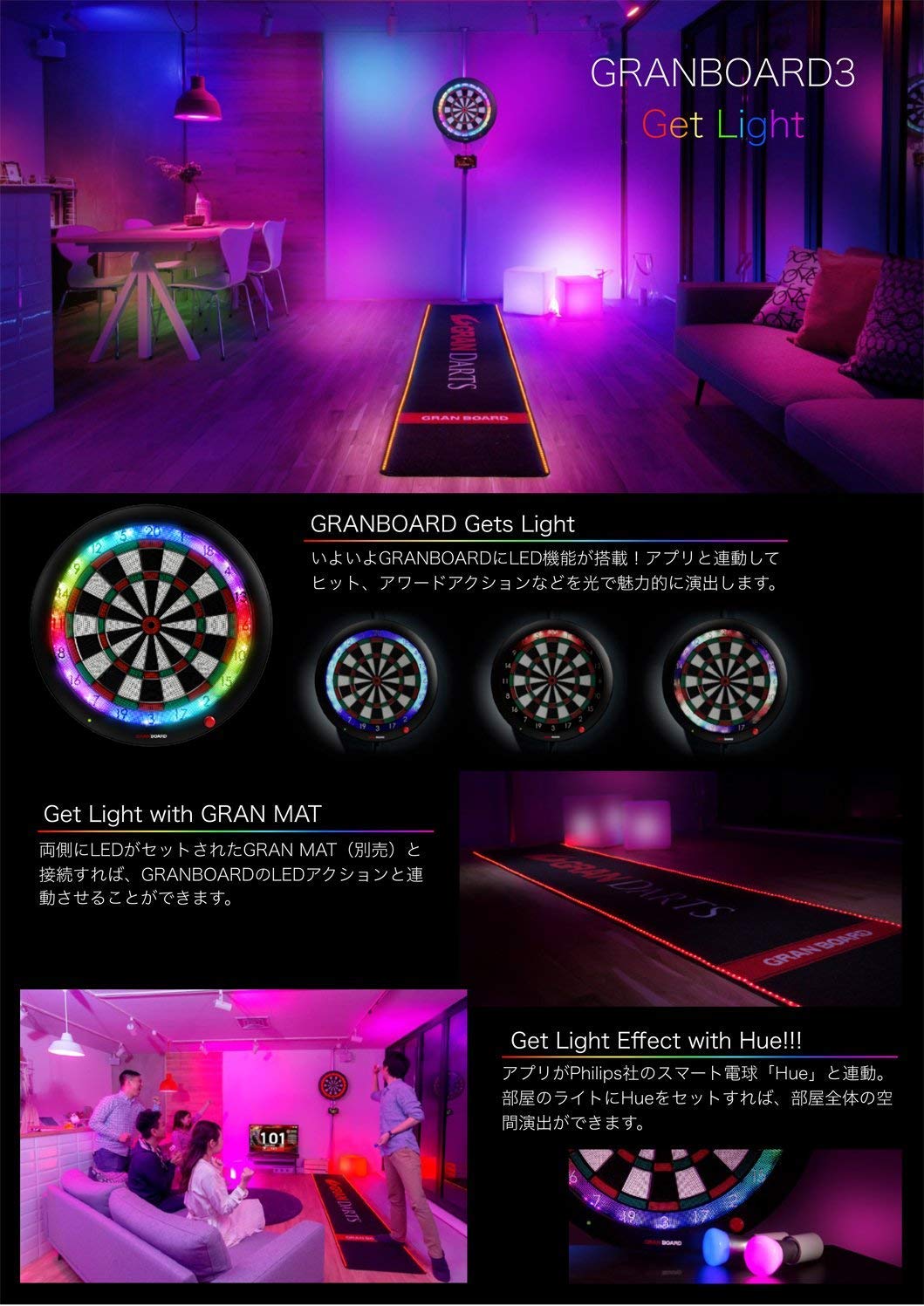 Gran Board 3s LED Dartboard (Blue) with special bracket & ChoukouTip100pics & DartsSet