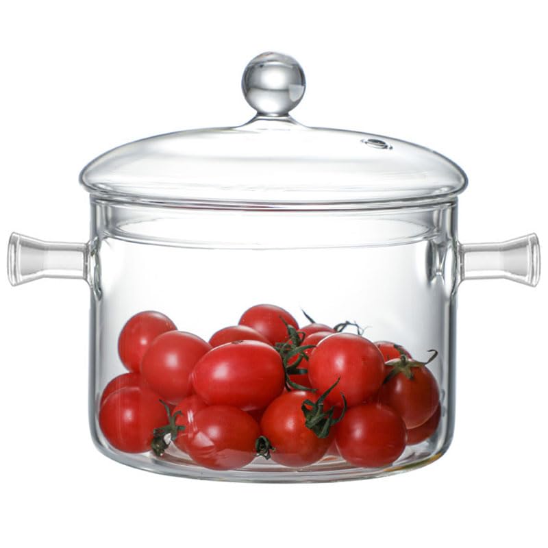 Riavzau Glass Cooking Pot, 1.5L/50oz Heat-Resistant Borosilicate Glass Saucepan with Cover, Cookware Set Stovetop Pot for Soup, Pasta,& Baby Food (50OZ)