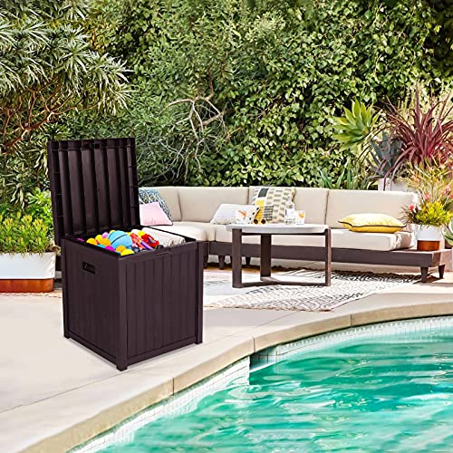 Volowoo 51Gallon Small Deck Box,Waterproof Plastic Lockable Indoor/Outdoor Storage Container and Seat for Patio Cushions and Gardening Tools,Store Items on Patio, Garage, Yard (Brown)