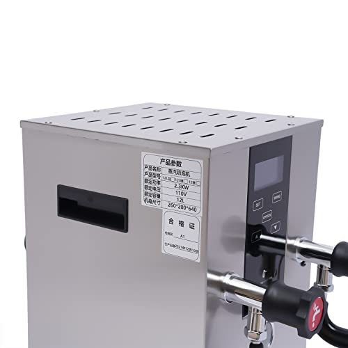 SHATUOA 12L Commercial Steam Water Boiling Machine, 4 in 1 Espresso Coffee Machine with 360° Water Valve, LED Screen Display Electric Milk Foam Machine for Bakery, Tea Restaurant