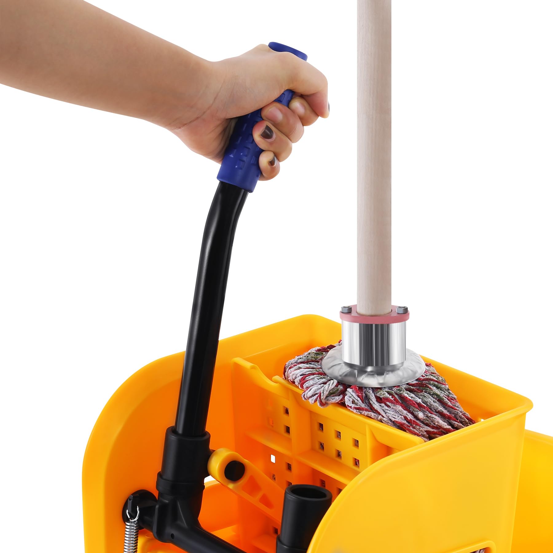 Ridgeyard Side Press Mop Bucket with Wringer and 4 Non-Marking Swivel Casters 20L Capacity for Home Use 41x26.5x40cm (Yellow)