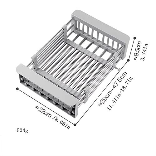 Stainless Steel Telescopic Drain Basket, Adjustable Dish Drying Rack Sink Strainer Drain Kitchen Basket for Dish Vegetable Fruit(8.66x11.41x3.14in)