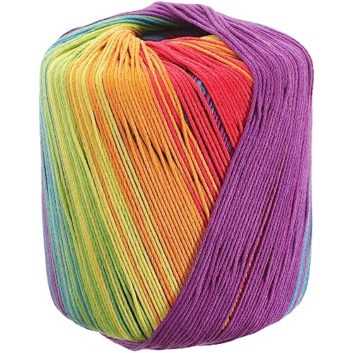 TEHAUX Rainbow Soft Yarn, 1 Roll 133m Cotton Thread Balls Yarn Multi Colored Knitting Yarn for Crocheting Knit Hand Embroidery