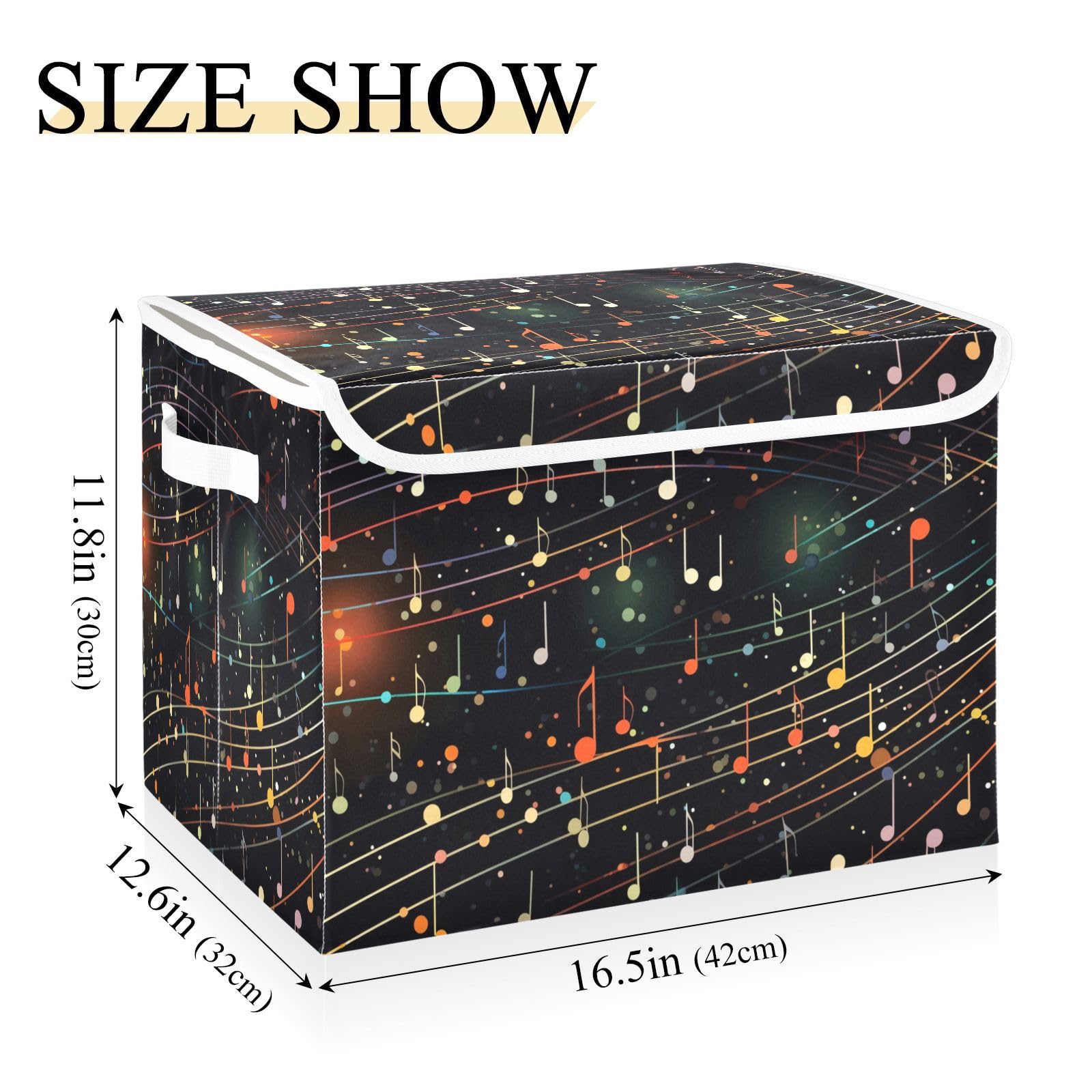 TecEr Musical-notes-black Large Fabric Foldable Storage Bins with Lids and Handle, Decorative Storage Box Cube for Shelves Closet Home Bedroom Office