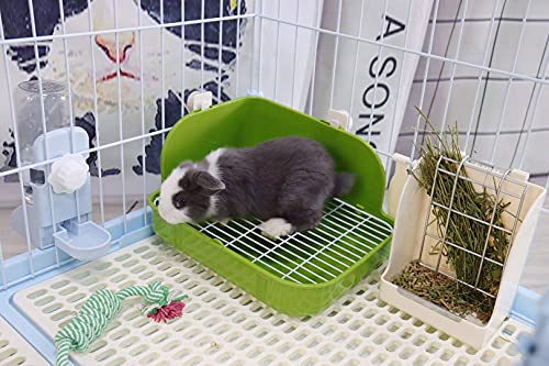 RUBYHOME Rabbit Litter Box Toilet, Plastic Square Cage Box Potty Trainer Corner Litter Bedding Box Pet Pan for Small Animals, Rabbits, Guinea Pigs, Chinchilla, Ferret, Galesaur, 11.4 Inches (Green)