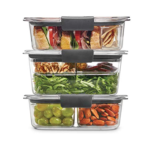 Rubbermaid Leak-Proof Brilliance Food Storage Set, 5-Pack, Clear & Leak-Proof Brilliance Food Storage 12-Piece Plastic Containers with Lids | Bento Box Style Sandwich and Salad Lunch Kit, Clear