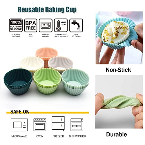 Reusable Silicone Cupcake Baking Cups 24 Pack, 2.75 inch Silicone Baking Cups, Non-stick Muffin Cupcake Liners for Party Halloween Christmas, Easy Clean Pastry Muffin Molds(Multicolor)