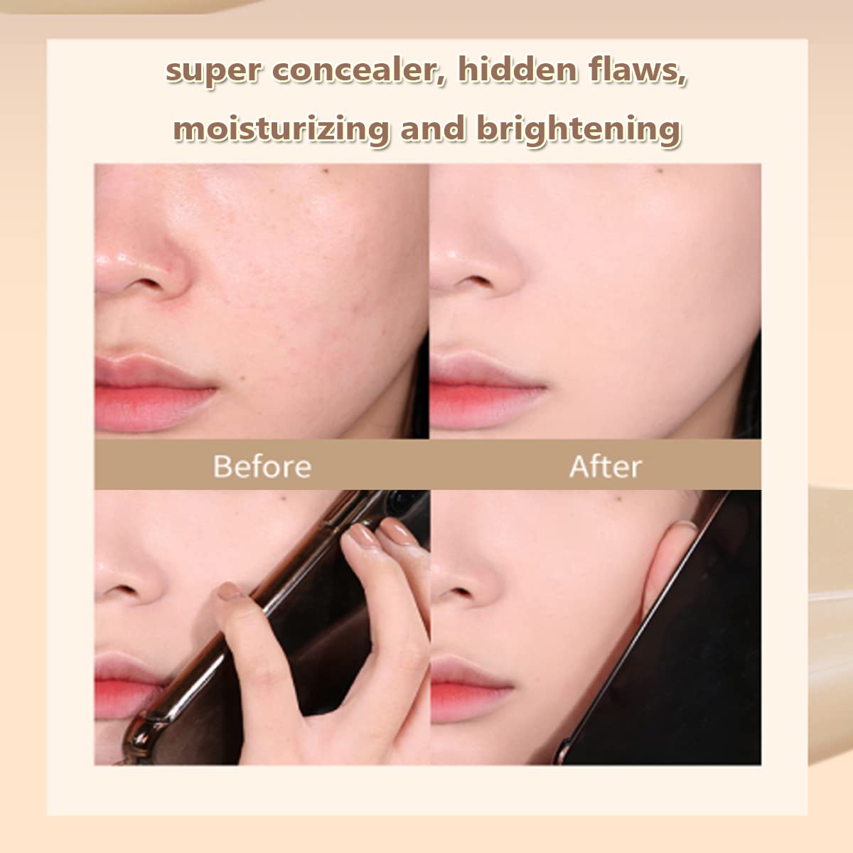 Mushroom Head Air Cushion CC Cream Foundation Moisture CC Cream BB Cream Makeup Moisturizing Concealer Long Lasting Even Skin Tone Makeup Base Primer with Mushroom Sponge (Buff Beige)
