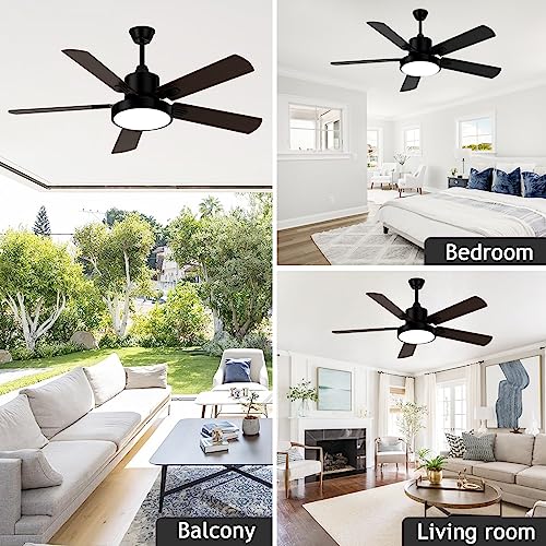 ghicc 52-Inch Ceiling Fans with Lights, Black Fan Lights Remote Control- Reversible Silent DC Motor and Matte