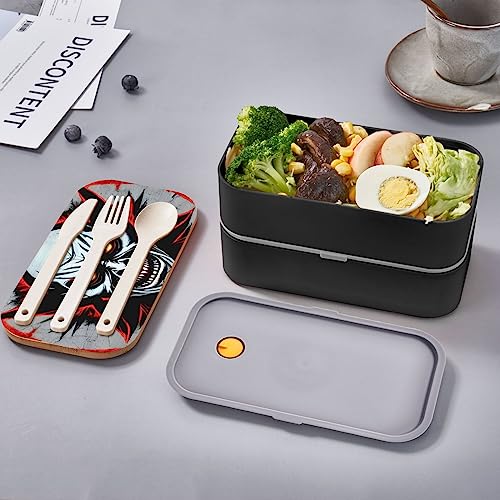 Red And Black Evil Ghost Adult Lunch Box, Bento Box, With Cutlery Set Of 3, 2 Compartments, Rectangular, Lunch Box For Adults