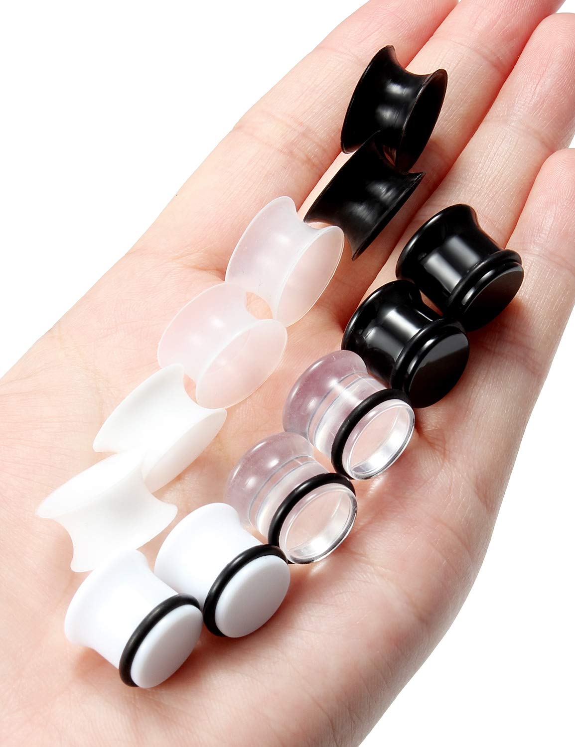 Goerhsjie Ear Gauges Stretching Kit Ear Expander Earrings EarLobes Plugs Single Flare Acrylic O-Ring Plugs Earlobe Piercing Set 6Pairs 12G-12mm