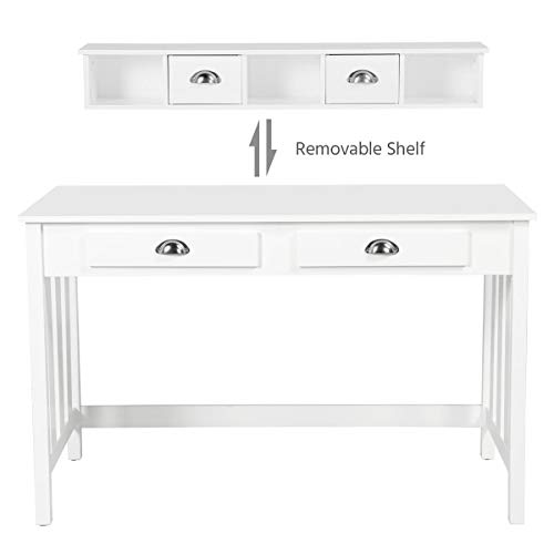 Yaheetech Writing Computer Desk Home Office Desk with Drawers and Hutch, 47 In Wood Frame Secretary Desk for Home Office with Large Desktop, Modern Workstation with Removable Floating Organizer, White