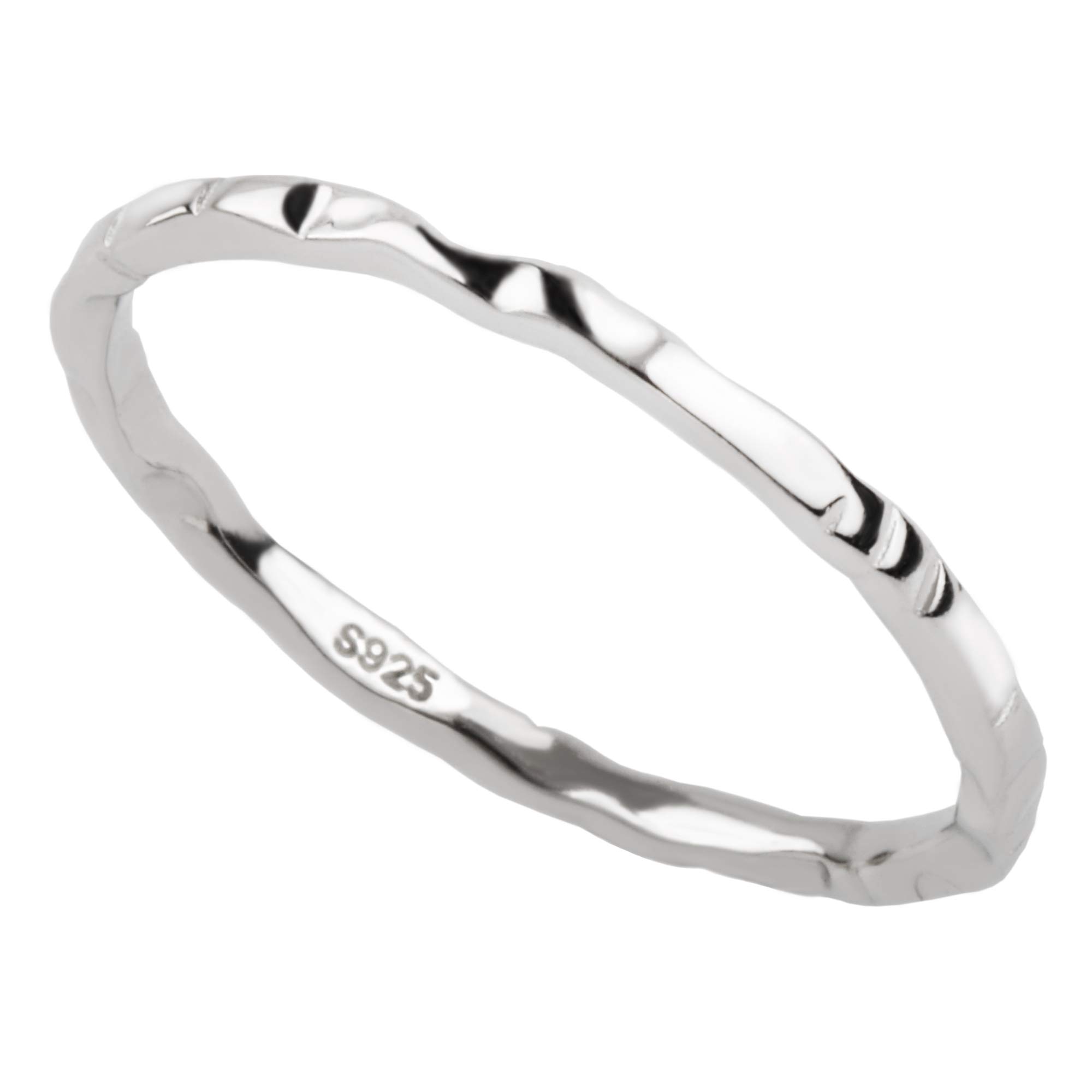 Kakikaki 925 Sterling Silver Minimalist Hammered Textured Knuckle Midi Thin Stacking Band Rings for Women