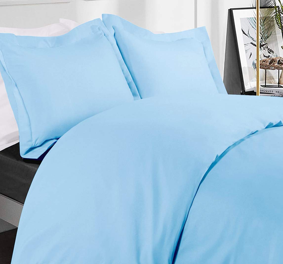 Royal Home Collection 100% Egyptian Cotton 5 PCs-Duvet Cover Set Twin Extra Long Bed Size, Sky Blue Solid 600 Thread Count