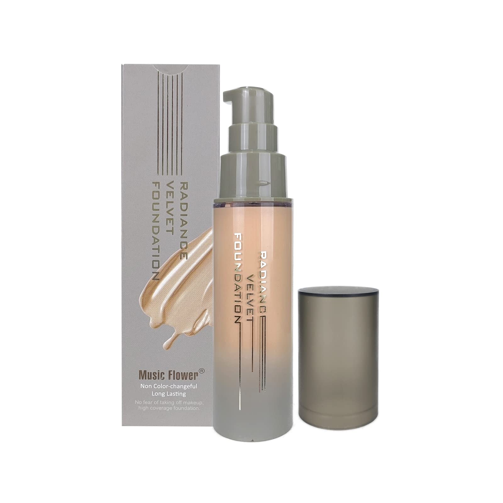 Music Flower Radiance Velvet Foundation, Lightweight Concealer Cream Matte Finish, Natural Long Lasting Full Coverage Make Up Look, 1.55 Fl Oz (44g) (Wheat)