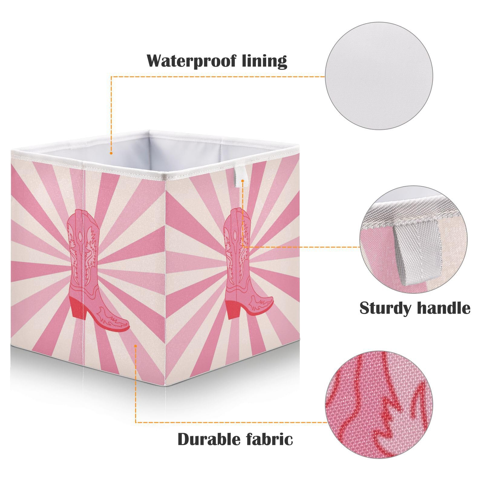 QUGRL Retro Pink Cowgirl Boot Cube Storage Bins Organizer Aesthetic Spiral Clothes Toy Storage Basket Box for Shelves Closet Cabinet Office Dorm Bedroom 11x11 in